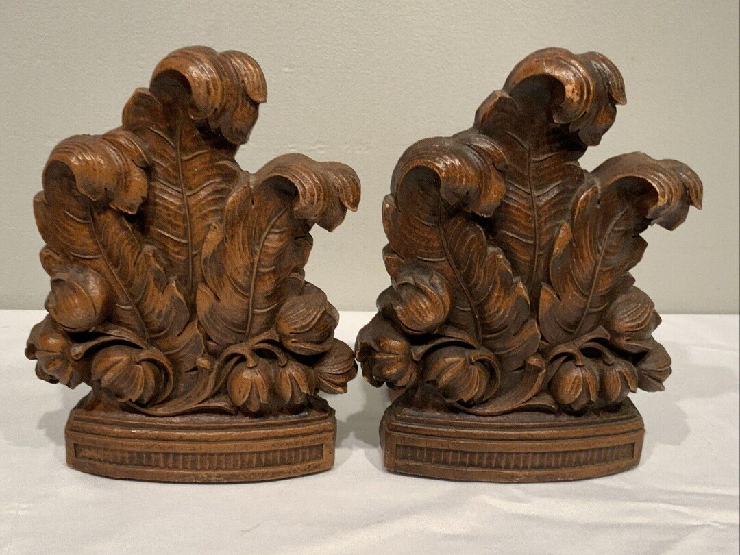 Vintage Syroco Wood Floral Foliage Bookends, Grandmillennial, Wooden ...