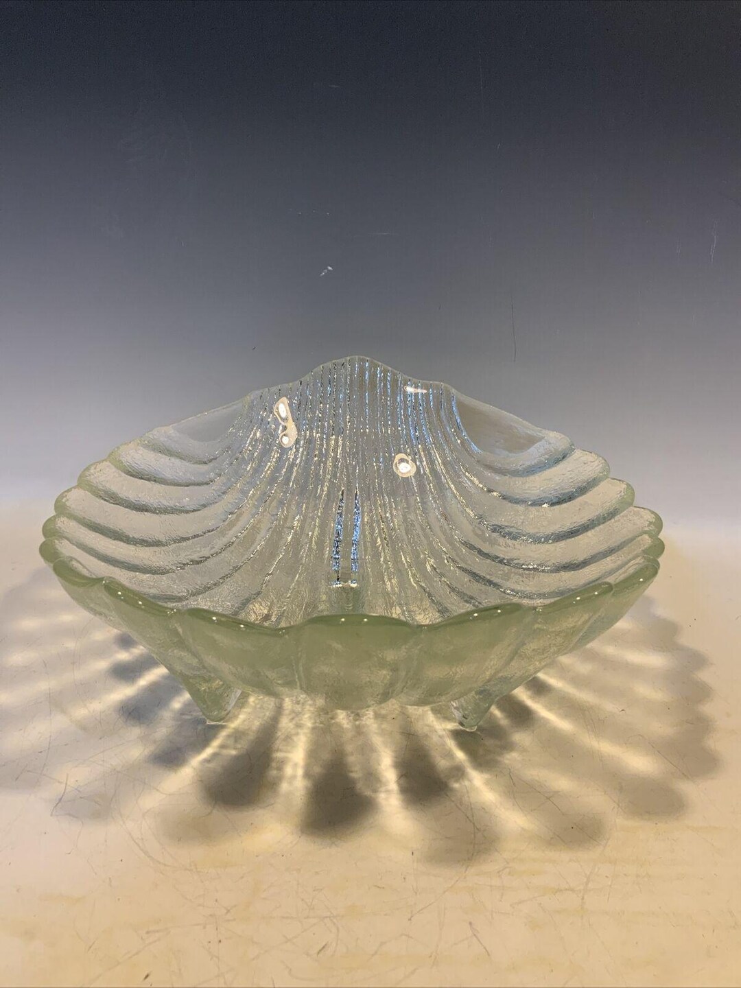 Blenko? Large Clear Glass Shell Form Footed Center Bowl, Seashell Decor ...