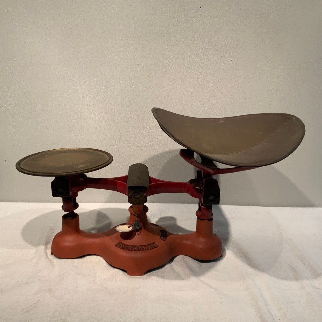 Red Antique Fairbanks Cast Iron Scale #3 Brass Pail Merchant Dry Goods ...