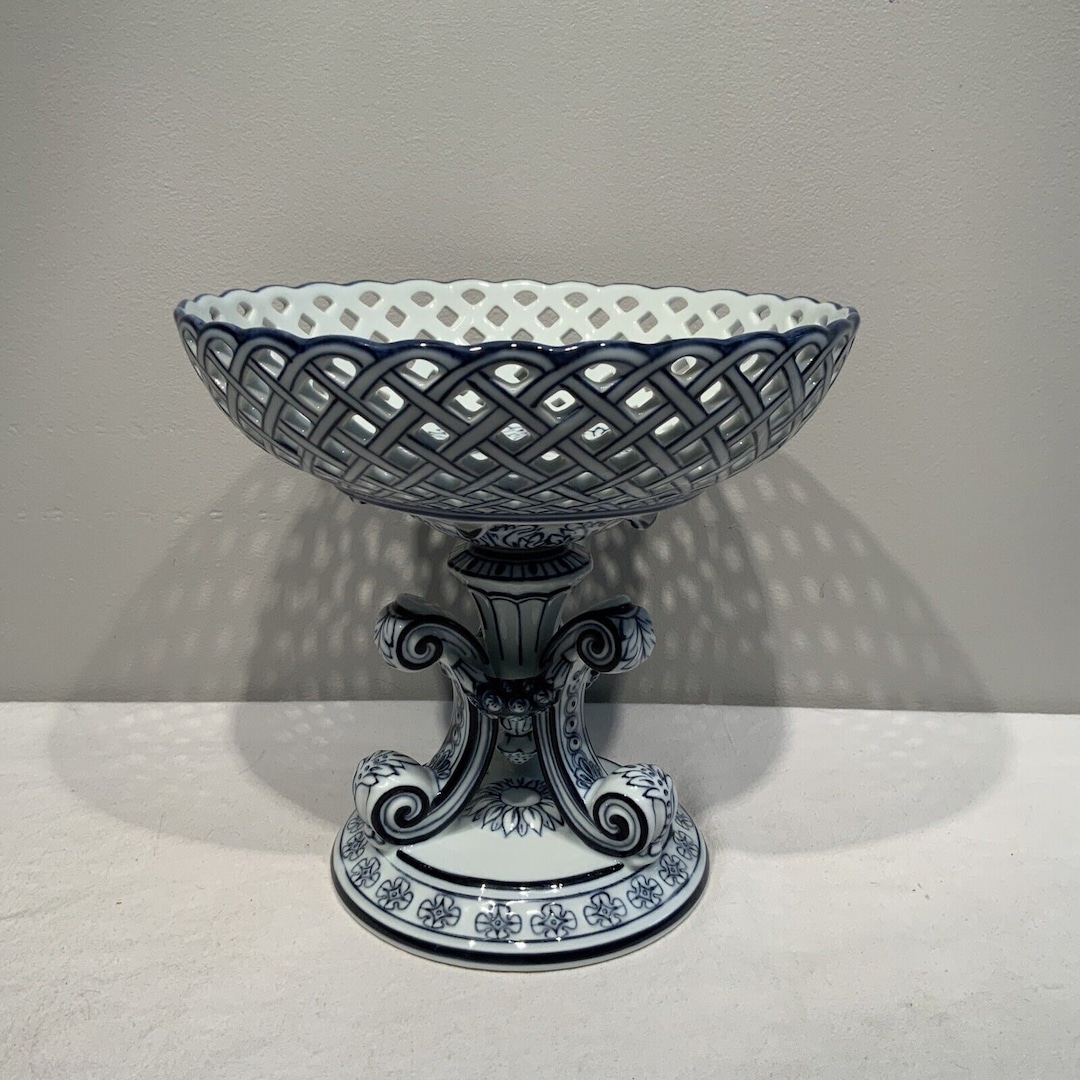Bombay Company Porcelain Blue and White Reticulated Footed Compote ...