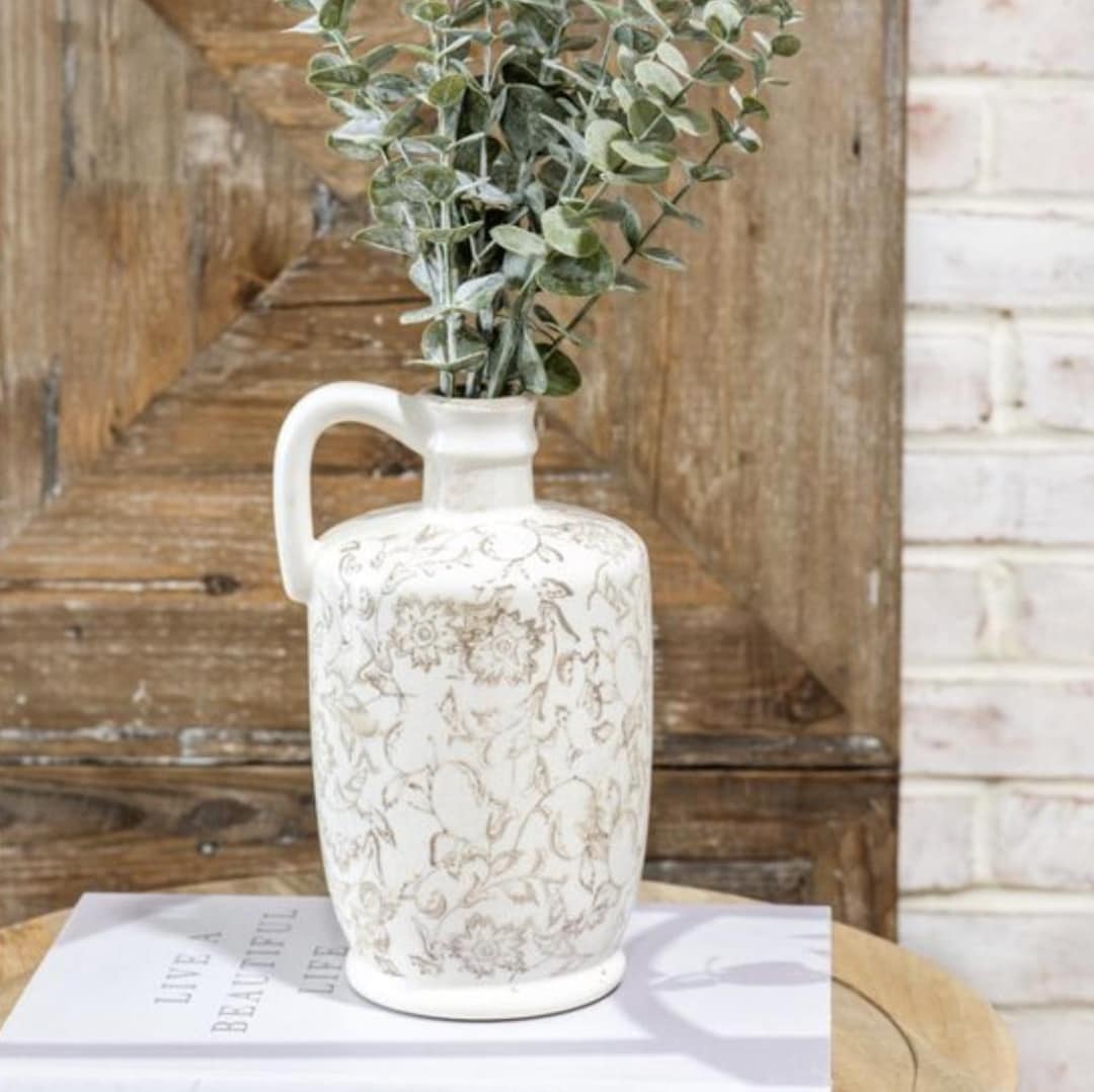Cream Handled Heirloom Vase, Neutral Home Decor, Grandmillennials, Old ...