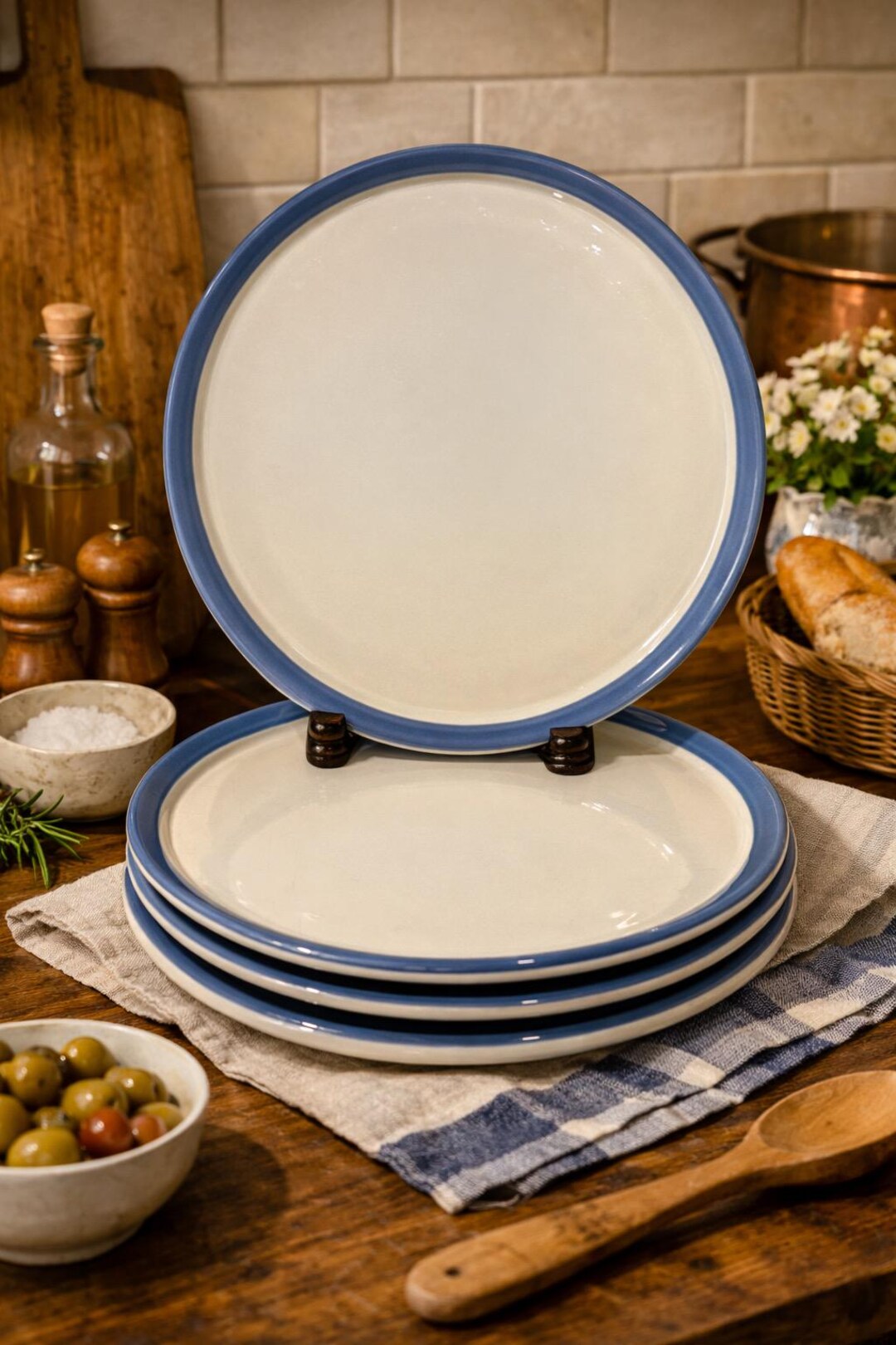 4 Large Pfaltzgraff Chop Plate Platters With Blue Band, Pasta Night ...