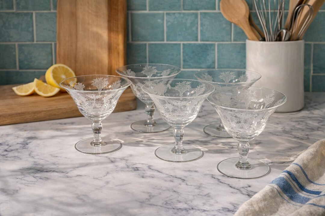 5 Morgantown Mayfair Etched Crystal Sherbet Glasses, Elegant Dining ...