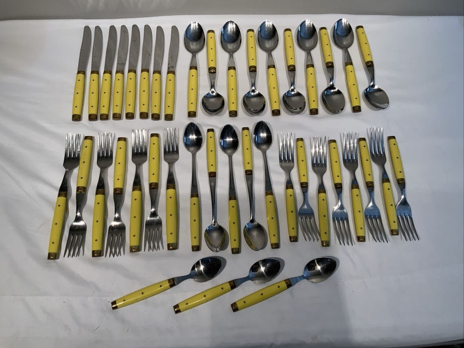 Vintage Melron Bistro Yellow Handle Stainless Steel Flatware 41 Pieces ...