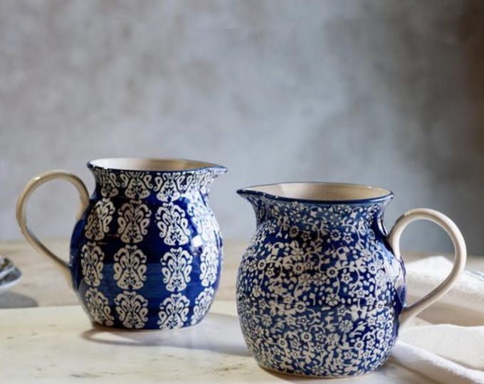 Set of Blue Floral Pitchers, Blue and White Milk Pitcher, Cottage Core ...