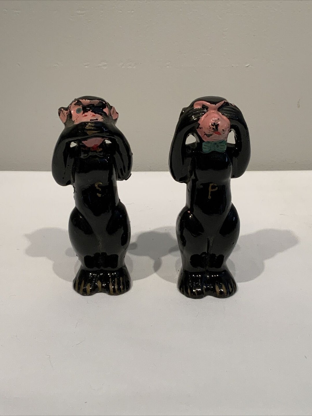 1950s Speak No Evil and See No Evil Monkey Redware Salt and Pepper ...