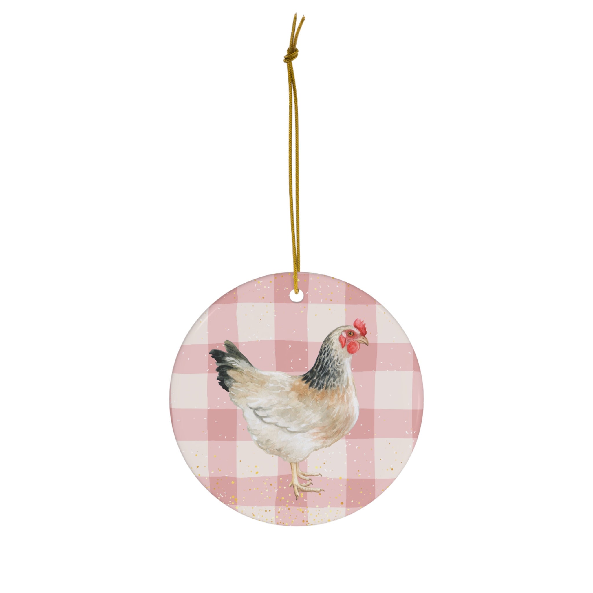 Pink Gingham Chicken Circle Christmas Tree Ornament - Etsy