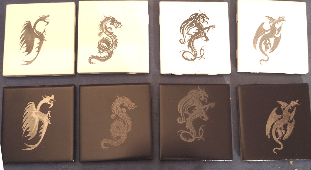 Laser Etched Dragon Altar Tiles - Pagan Home Decor, Set of 4 - Etsy