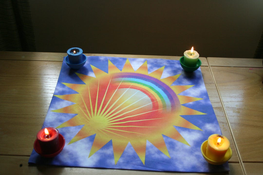 Rainbow Sun Pagan or Wicca Altar Cloth or Tarot Mat for Litha or Lammas ...