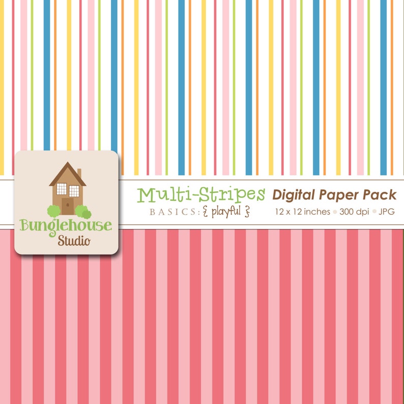 Multi-stripe Digital Paper Pack | Bright Scrapbook Striped Papers - Etsy