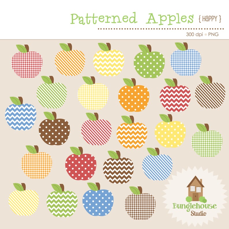 Apple Clipart | Patterned Apples Clip Art Graphics Set | Instant ...