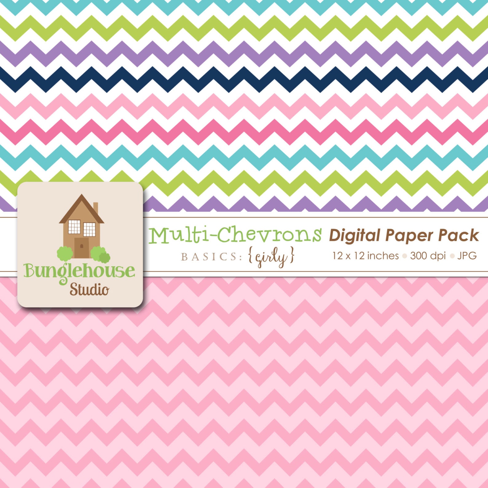 Multi Chevron Digital Paper Pack | Multi Color Chevron Stripe | Digital ...