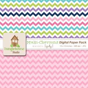 Multi Chevron Digital Paper Pack | Multi Color Chevron Stripe | Digital ...