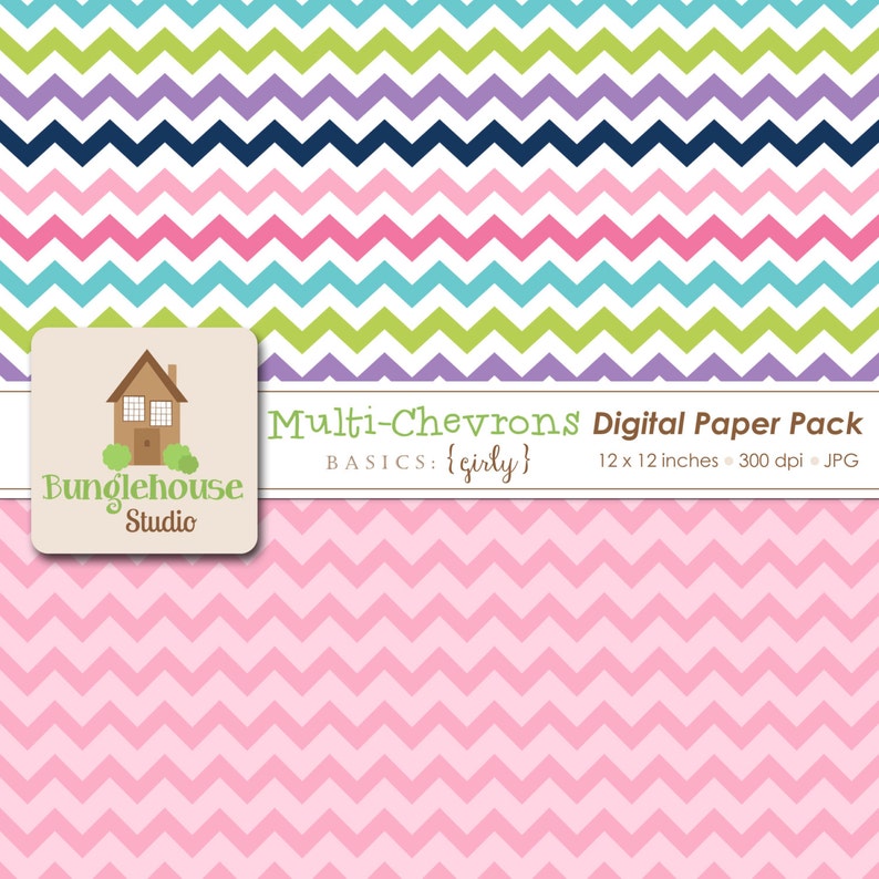 Multi Chevron Digital Paper Pack | Multi Color Chevron Stripe | Digital ...