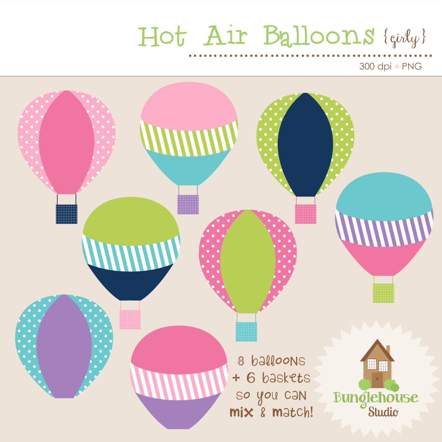 Hot Air Balloons Clip Art Set | Hot Air Balloon Clipart Graphics ...