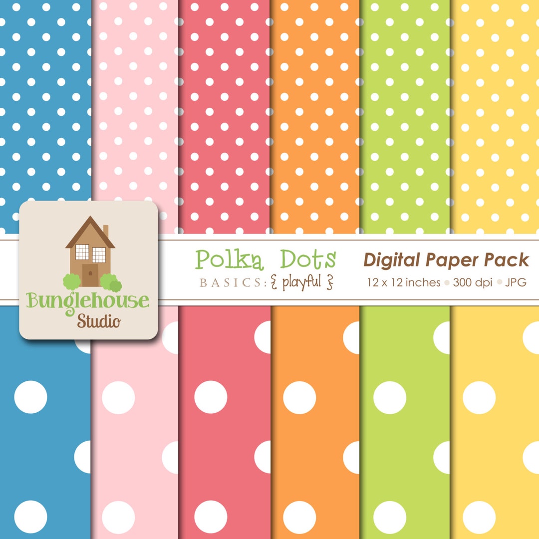 Digital Paper Summer Colors | Polka Dot Digital Papers | Orange, Lemon ...