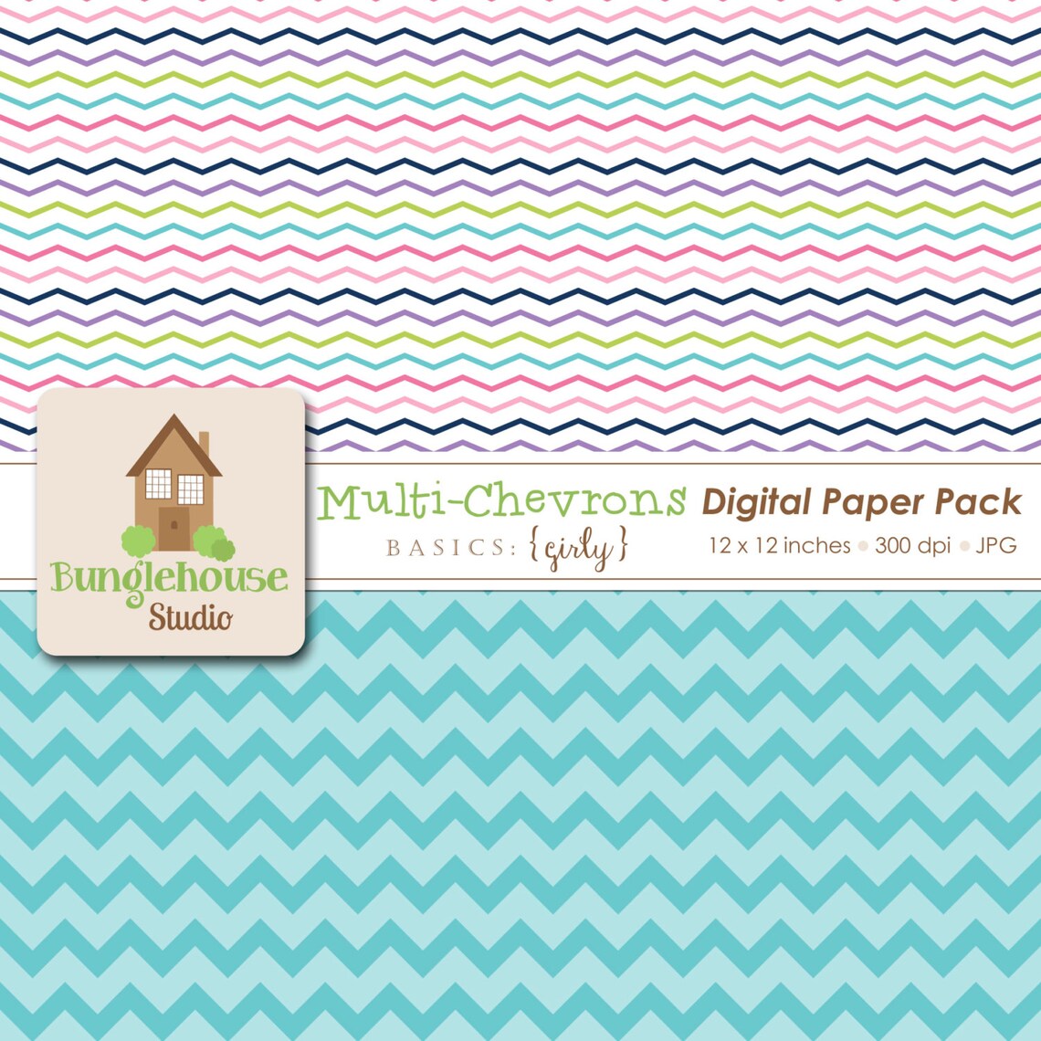 Multi Chevron Digital Paper Pack | Multi Color Chevron Stripe | Digital ...