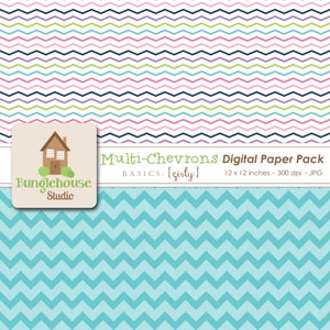 Multi Chevron Digital Paper Pack | Multi Color Chevron Stripe | Digital ...