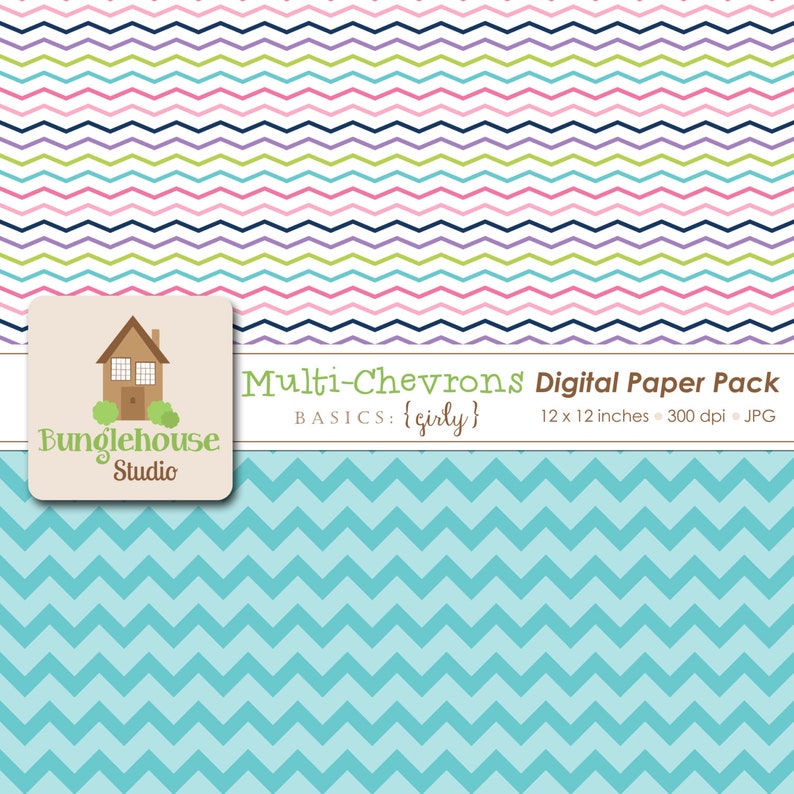 Multi Chevron Digital Paper Pack | Multi Color Chevron Stripe | Digital ...