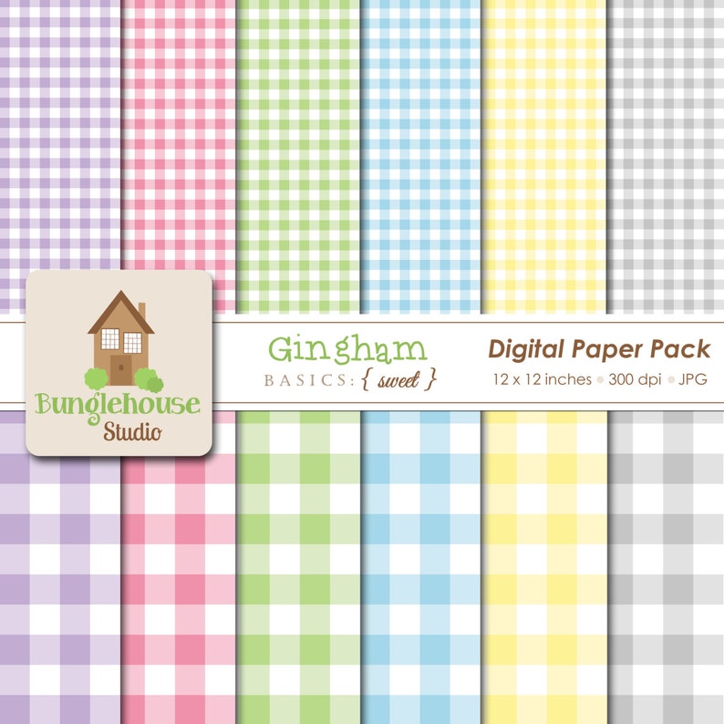 Gingham Digital Papers Pastel Gingham Pattern Gingham - Etsy
