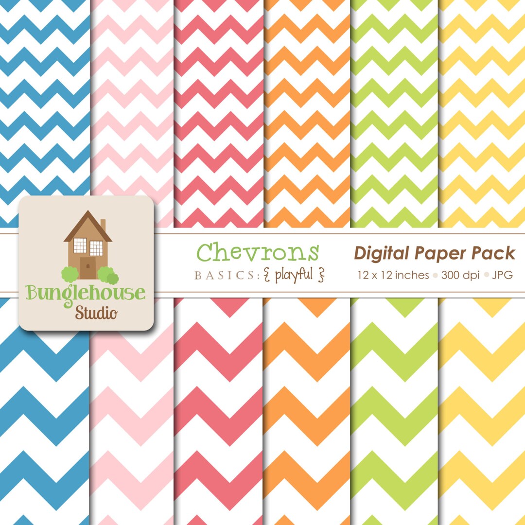 Bright Summer Chevrons Digital Paper Pack | Pink, Lime, Orange, Yellow ...