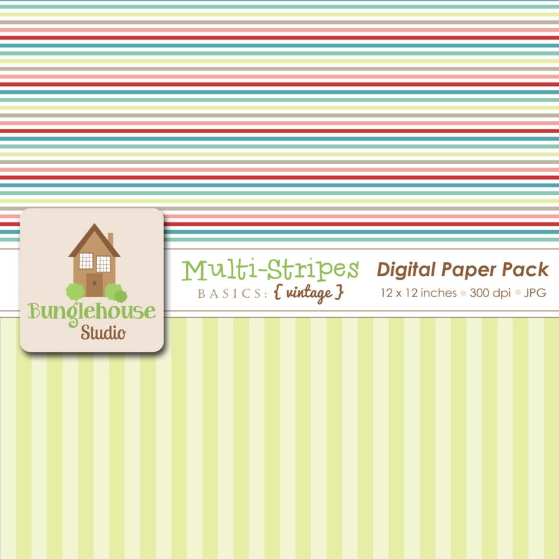Multi Colored Stripe Digital Papers | Instant Download | Vintage Color ...
