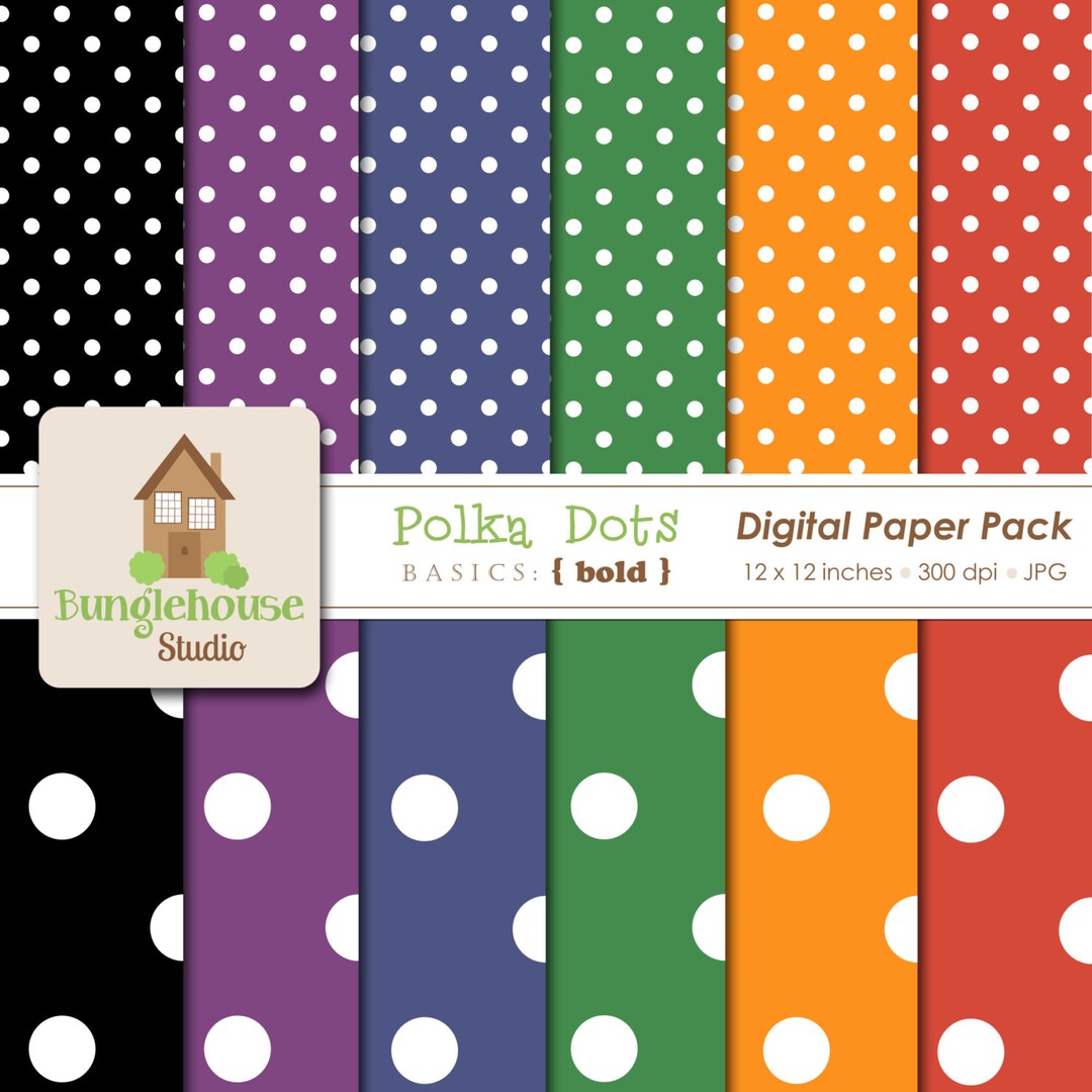 Polka Dot Digital Paper | Orange and Black Dots | Bold Colored Digital ...