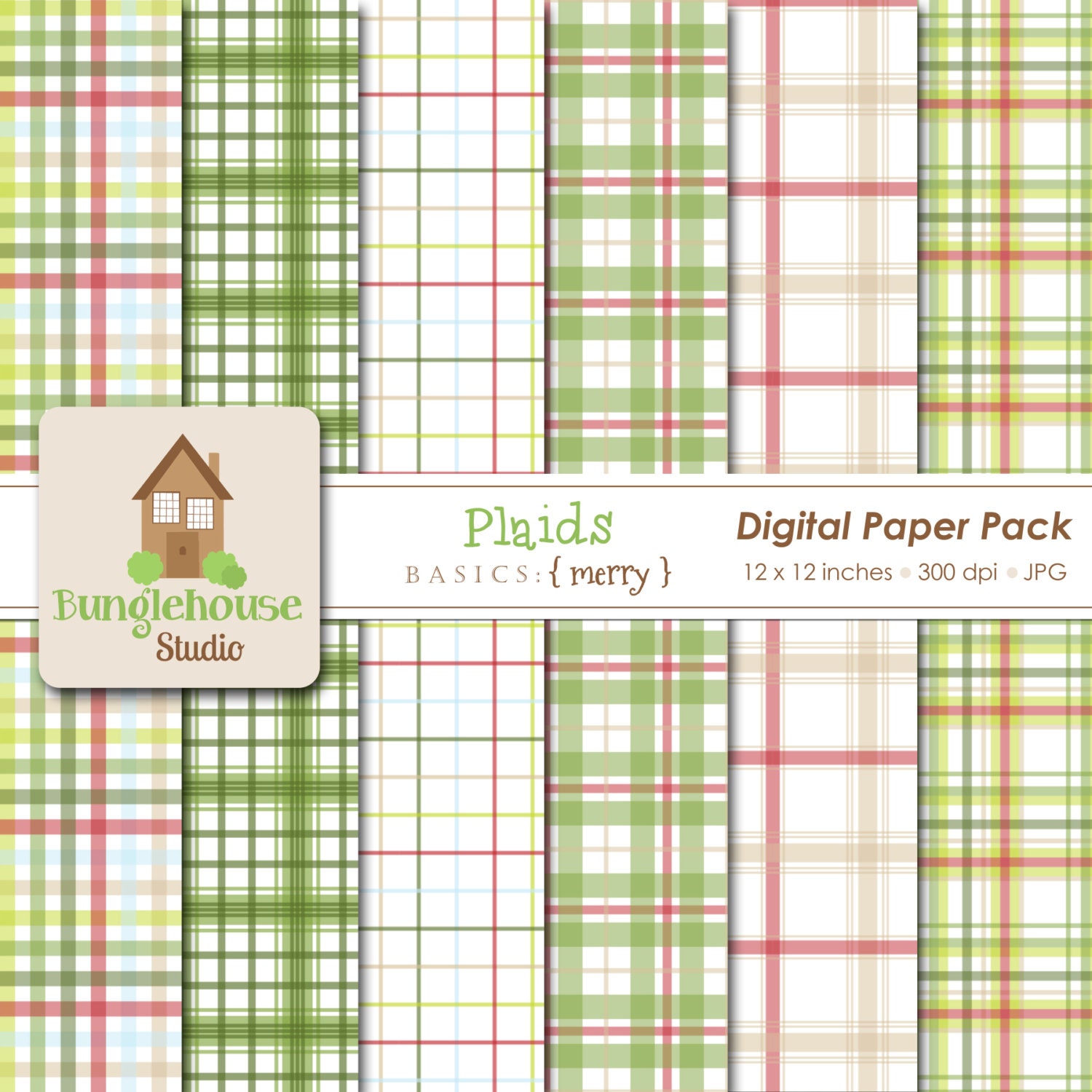 Christmas Plaids Digital Papers Merry Christmas Paper Pack | Etsy