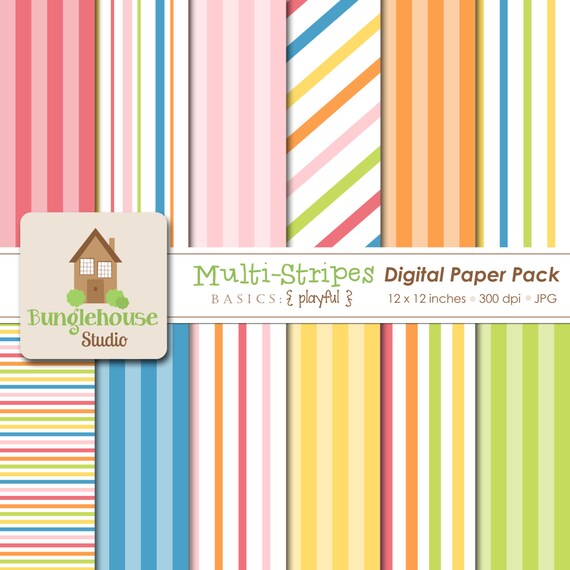 Multi-stripe Digital Paper Pack Bright Scrapbook Striped | Etsy