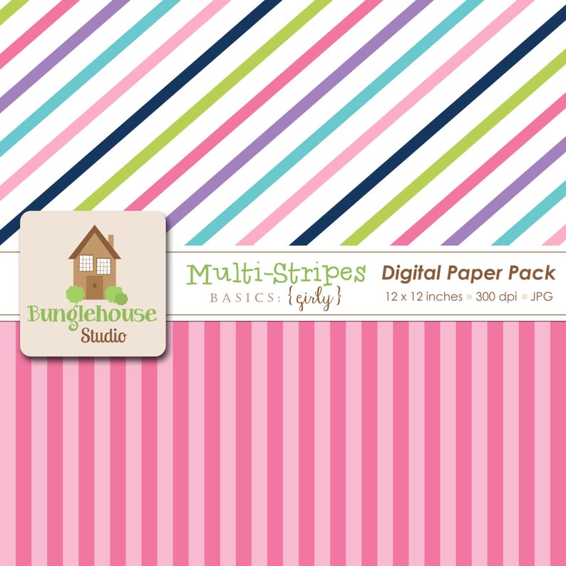 Striped Digital Papers | Instant Download | Hot Pink, Lime, Turquoise ...