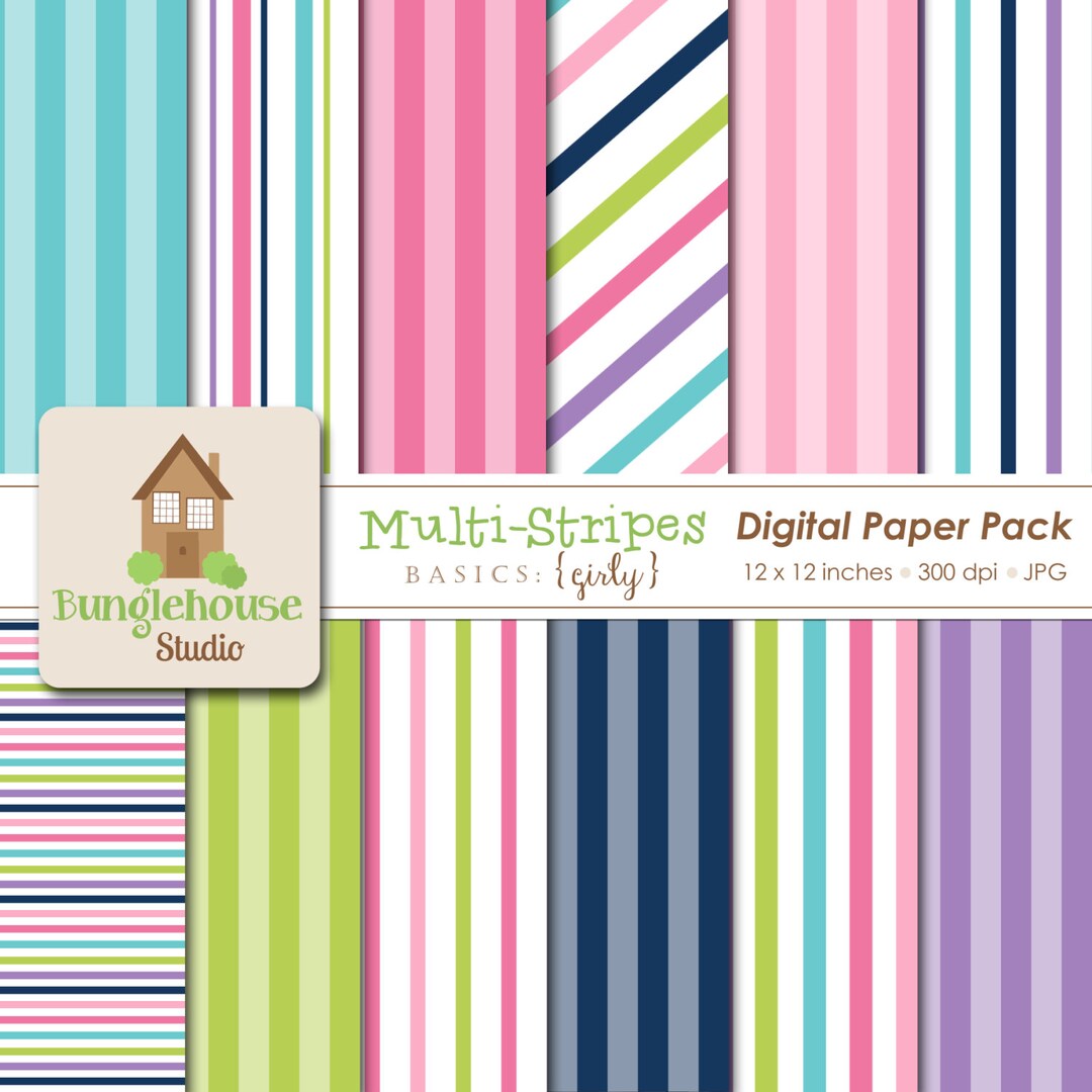 Striped Digital Papers | Instant Download | Hot Pink, Lime, Turquoise ...