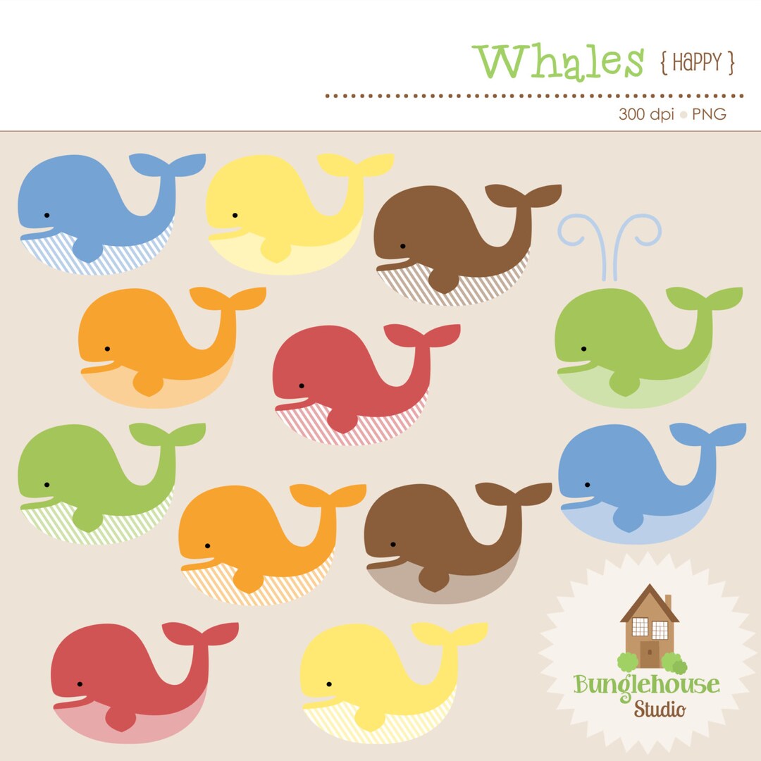 Whale Clip Art | Cute Whale Clipart | Primary Color Whales Clipart Set ...