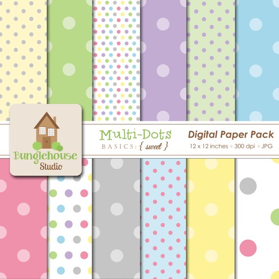 Digital Download Hearts Grass Green Polka Dots Digital Paper Stars ...