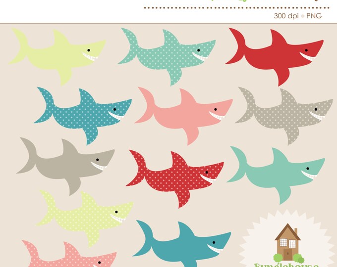 Shark Clipart Set | Shark Clip Art | Cute Shark Graphics for Personal ...