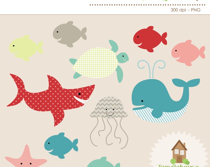 Ocean Clipart Under the Sea Clip Art Ocean Animal Graphics Set Whale ...