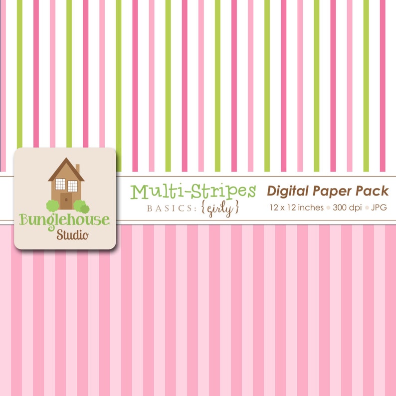 Striped Digital Papers | Instant Download | Hot Pink, Lime, Turquoise ...