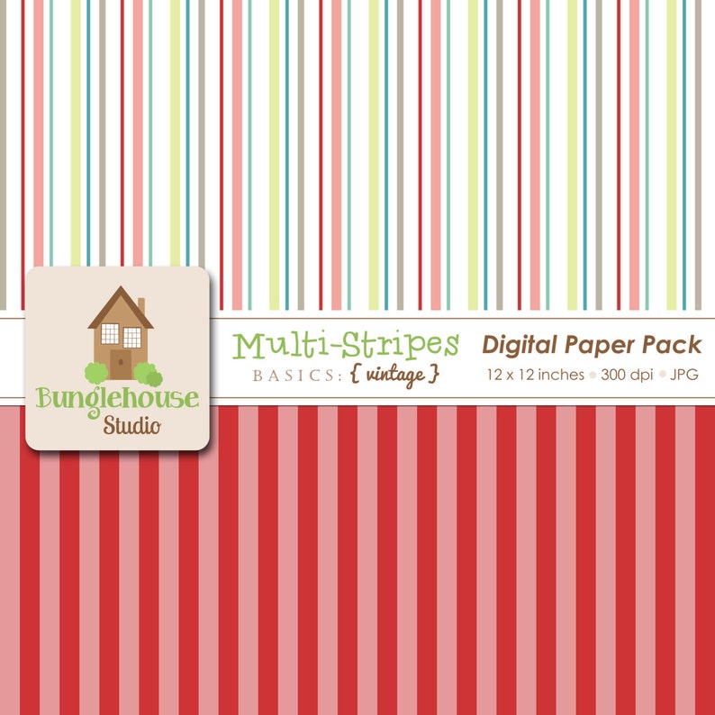 Multi Colored Stripe Digital Papers | Instant Download | Vintage Color ...