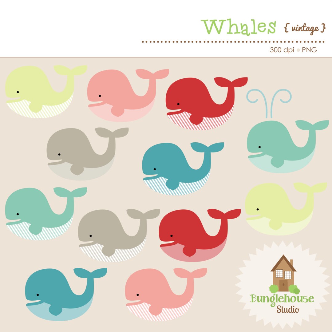 Cute Whale Clip Art for Personal and Commercial Use - Etsy