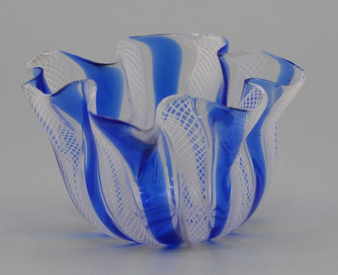 Murano Handkerchief Vase Miniature Mini Small Ruffle With White Lace ...