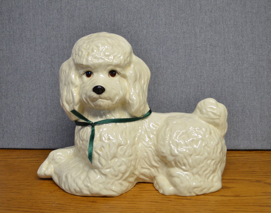 Signed Poodle Dog Pottery Large Chalkware Signature White Poodle Bichon ...
