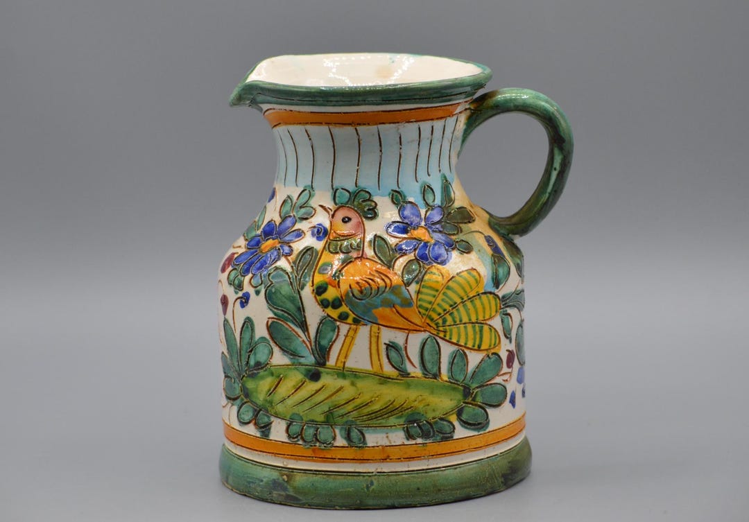 Stamped Sgraffito Italy Italian Ceramic Small Pitcher Vase With Bird ...