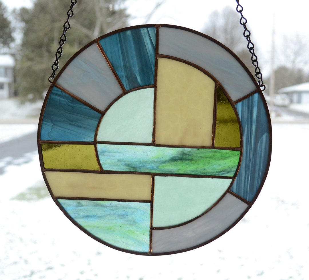 Colorful Stained Glass Handmade Round Geometric Abstract Panel Window ...