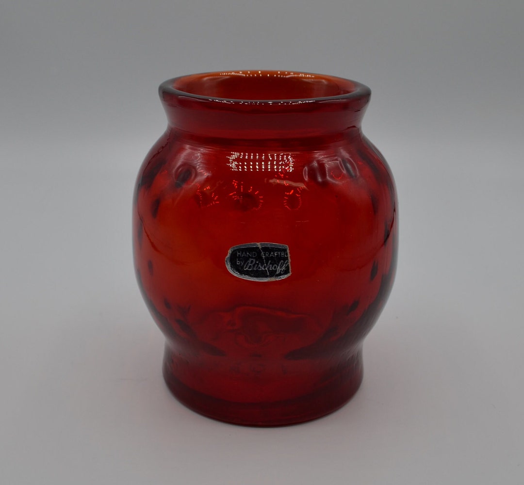 Bischoff Glass Red Bon Bon Optic Ball Jar Vase With Original Sticker in ...