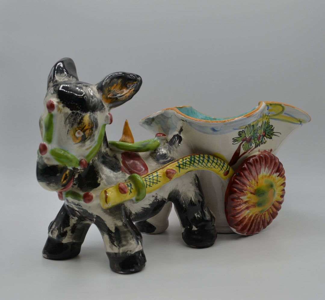 Bitossi Italian Italy Signed Donkey Cart Flower Pot Planter Wonderful ...