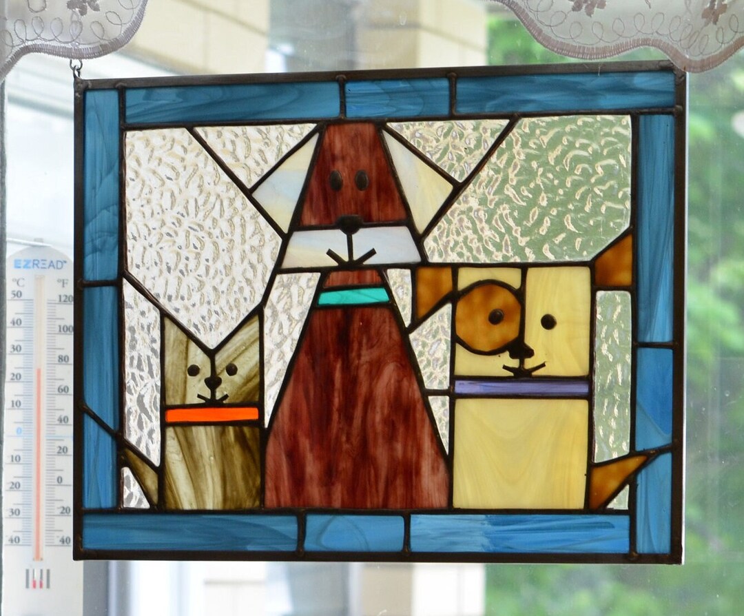 Dog Stained Glass Panel Large Handmade Great Gift Veterinarians Vets ...