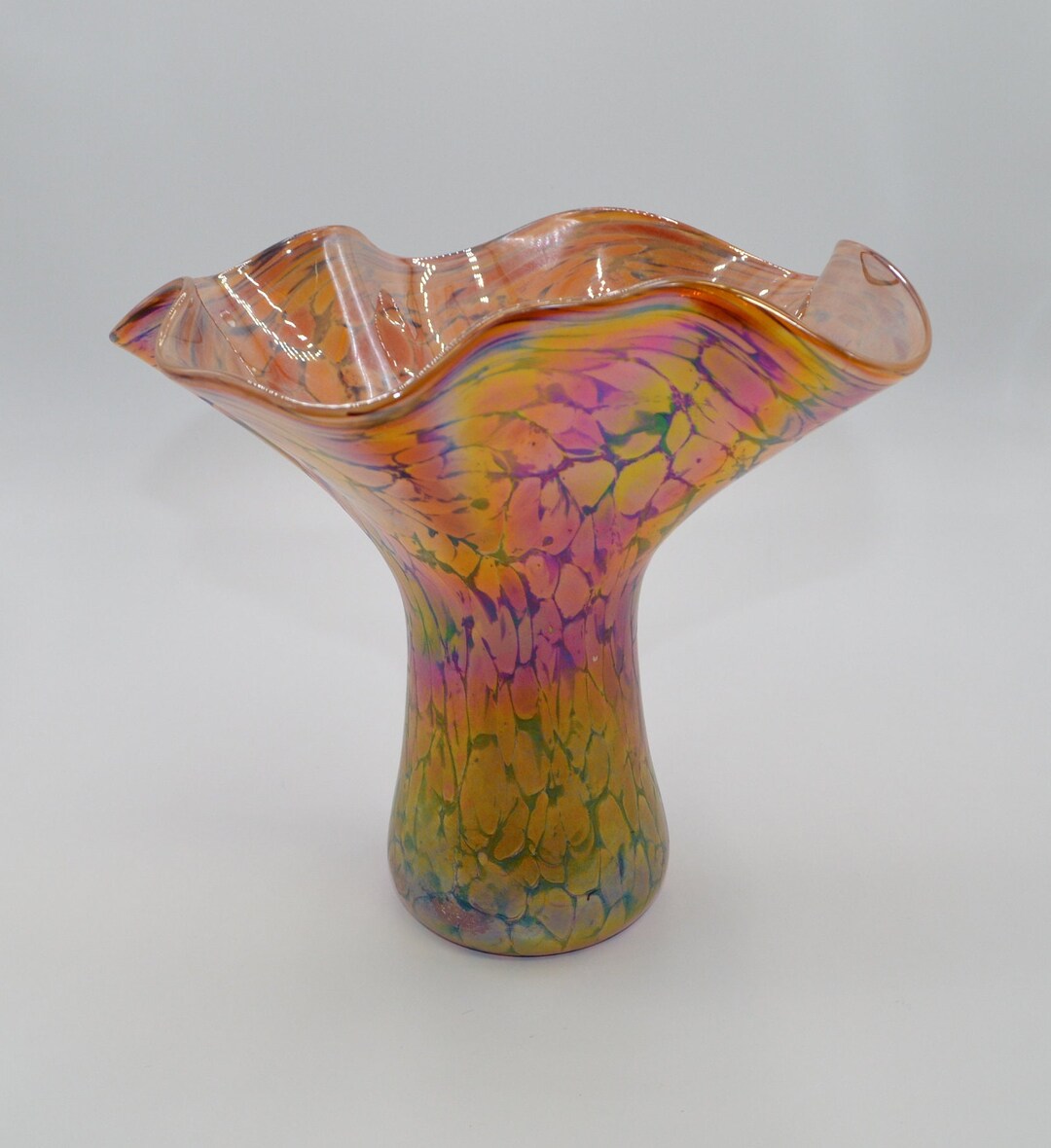 Spectacular Iridescent Studio Art Glass Vase Mottled Mottle Spatter ...