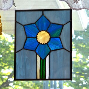 Stained Glass Panel Handmade Pinwheel Quilt Flower Pattern in Blue ...