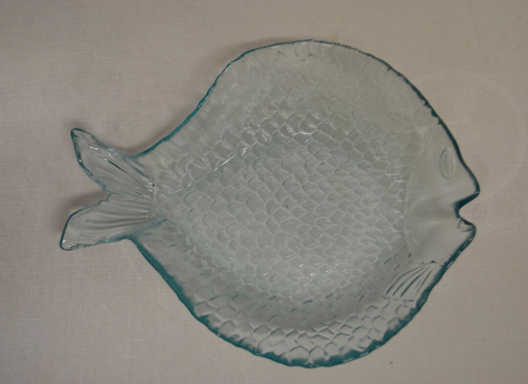 Vintage Glass Fish Dish Bowl Plate for Trinkets or Serving Aqua Light ...