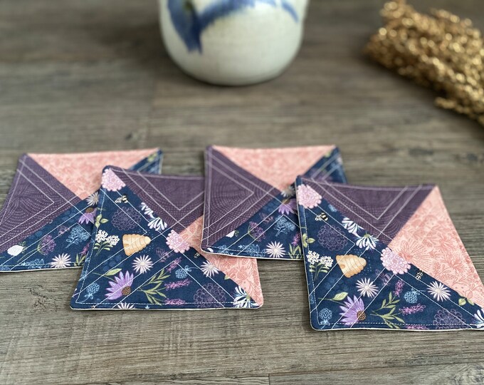 Hand Quilted Mini Quilt Coasters, Spring Flowers Summer Coasters, Home ...