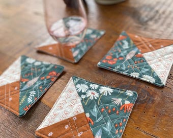 Mug Mats, Floral, Fabric Coasters, Set of 4, Handmade, Quilted, Hostess ...